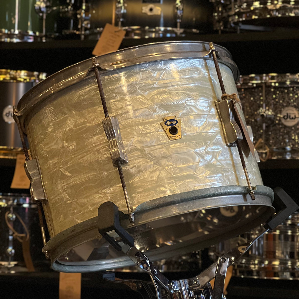 VINTAGE 1958-59 Ludwig Transition Badge Club Date Two Piece in White M ...
