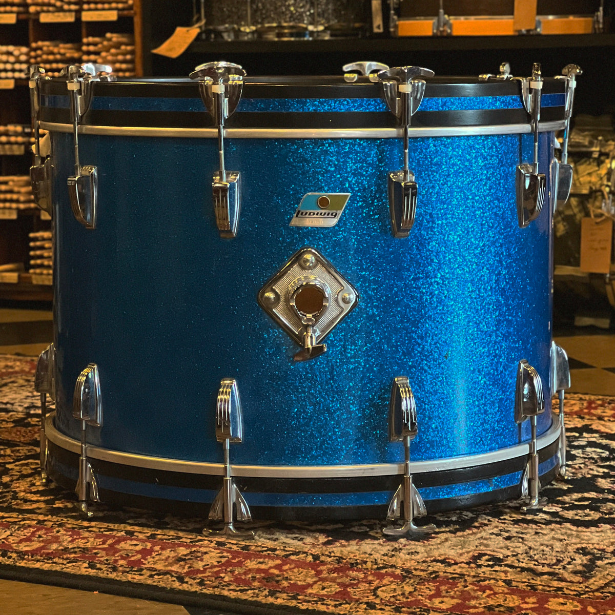 VINTAGE Ludwig 1970's Blue & Olive Badge Bass Drum in Blue Sparkle - 1 ...