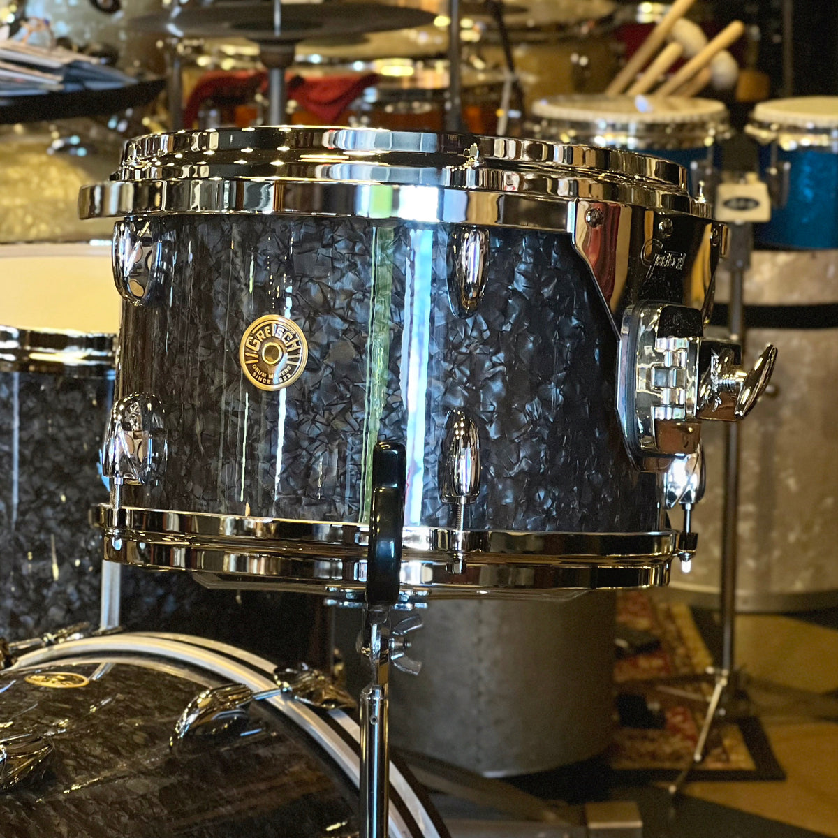 NEW Gretsch USA Custom Drum Set in Deep Black Marine Pearl - 14x18, 8x ...