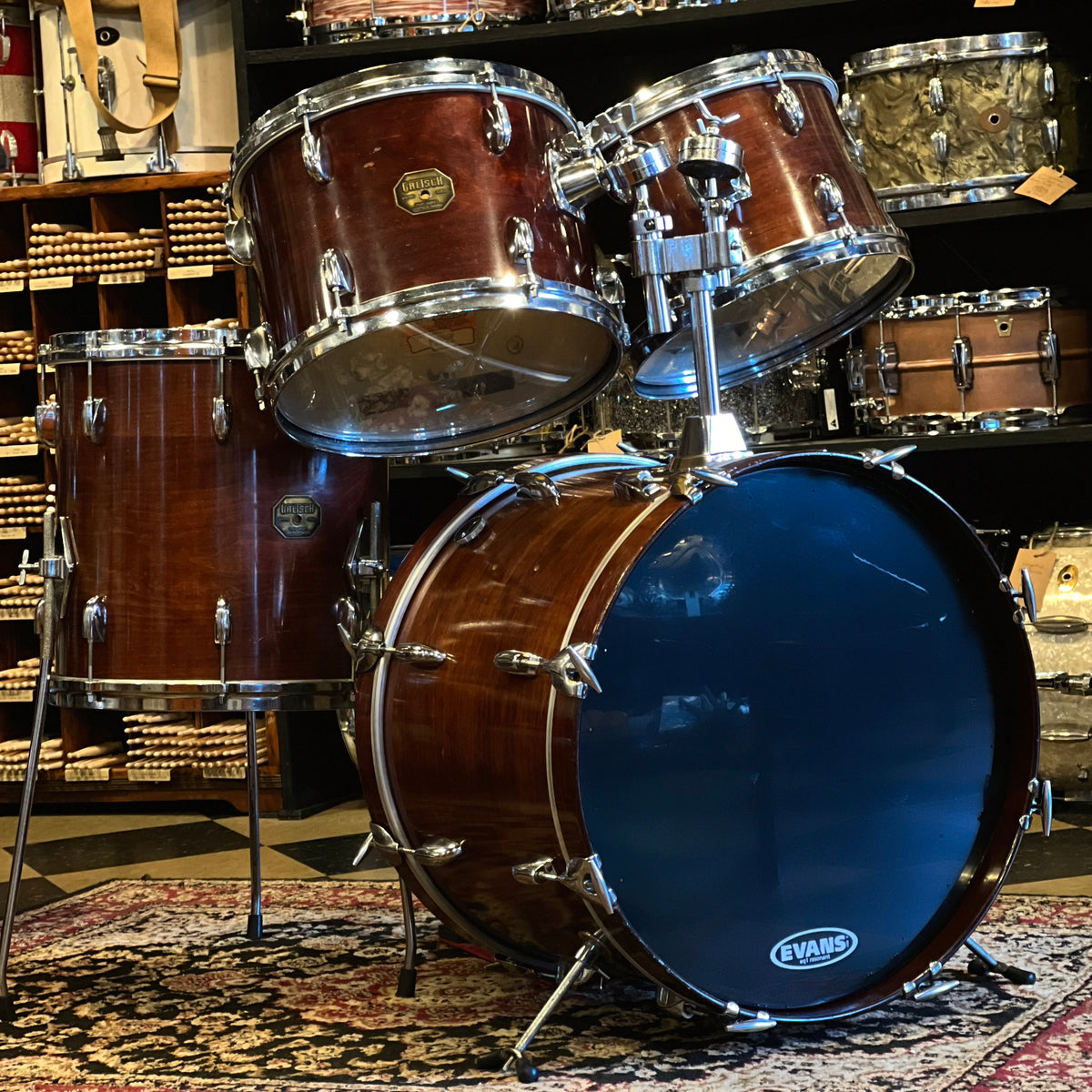 VINTAGE 1971-72 Gretsch Stop Sign Badge Drum Set in Walnut Gloss - 20 ...