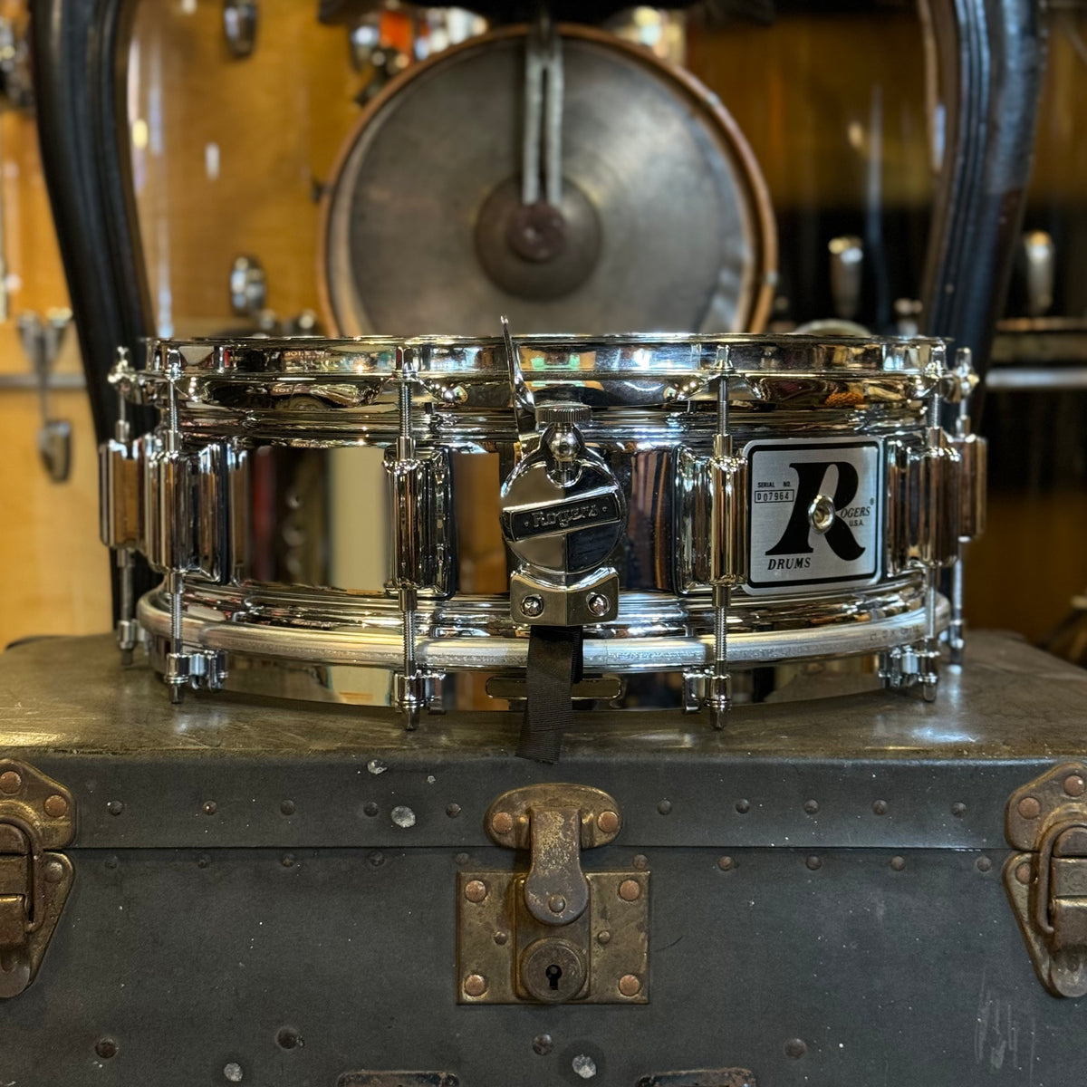 VINTAGE 1970's Rogers 5x14 Chrome over Brass Big R Power Tone Snare ...