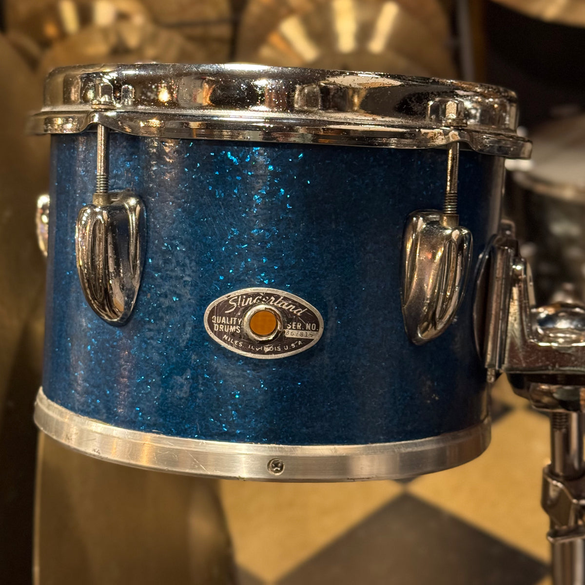 VINTAGE 1970's Slingerland 6" & 8" Bongo Set in Blue Sparkle w/ Stand ...