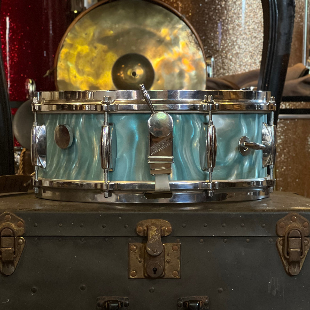 VINTAGE 1960's Gretsch 5.5x14 Round Badge Name Band Snare Drum in Sati ...