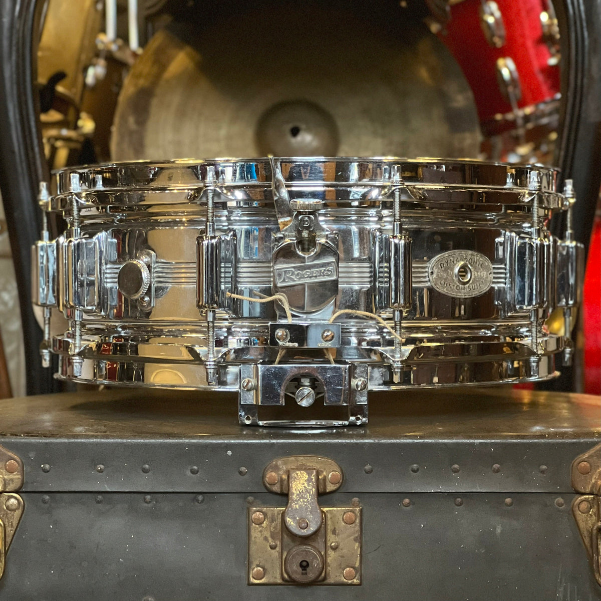 VINTAGE 1960's Rogers 5x14 5-Line Chrome over Brass Dynasonic Snare Dr ...