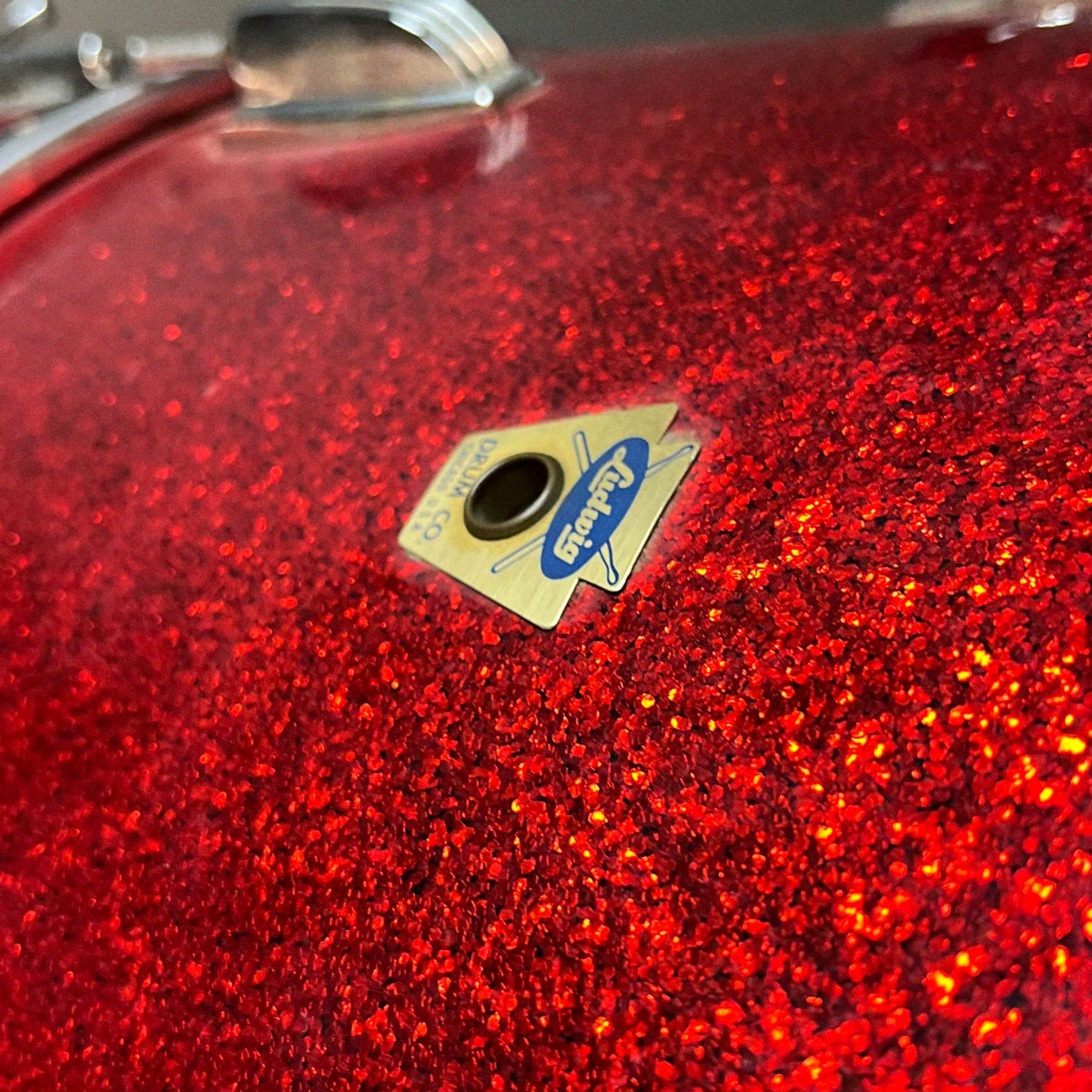 VINTAGE 1960 Ludwig 14x20 Transition Badge Bass Drum in Red Sparkle ...